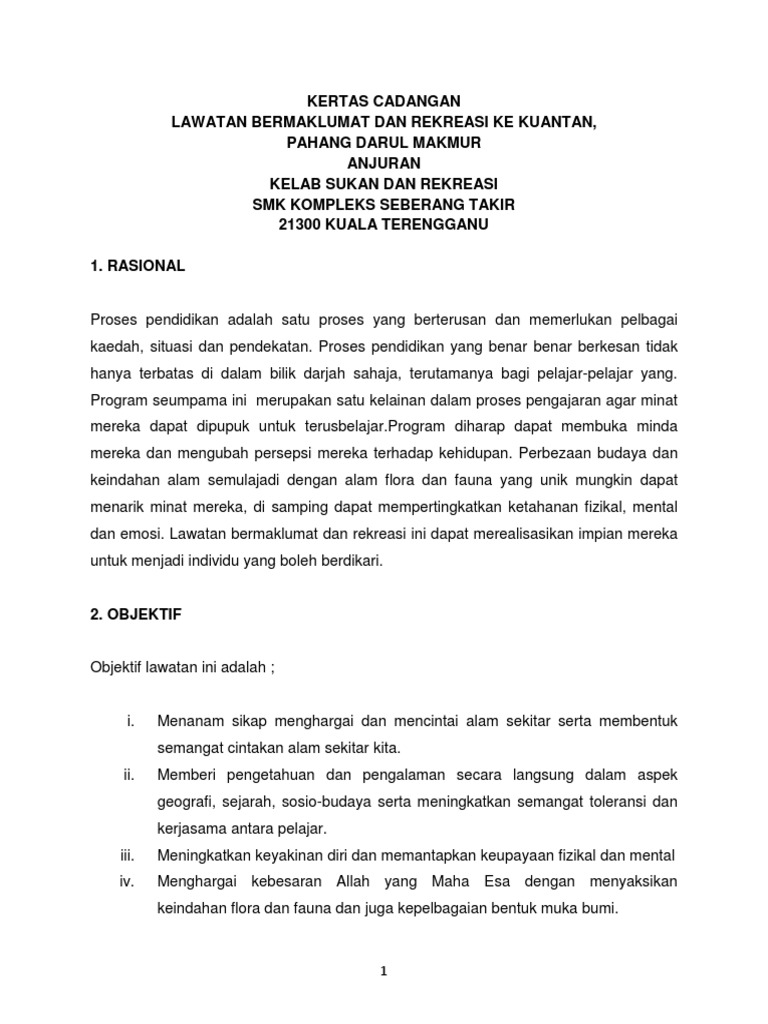 Contoh Kertas Cadangan Lawatan | PDF