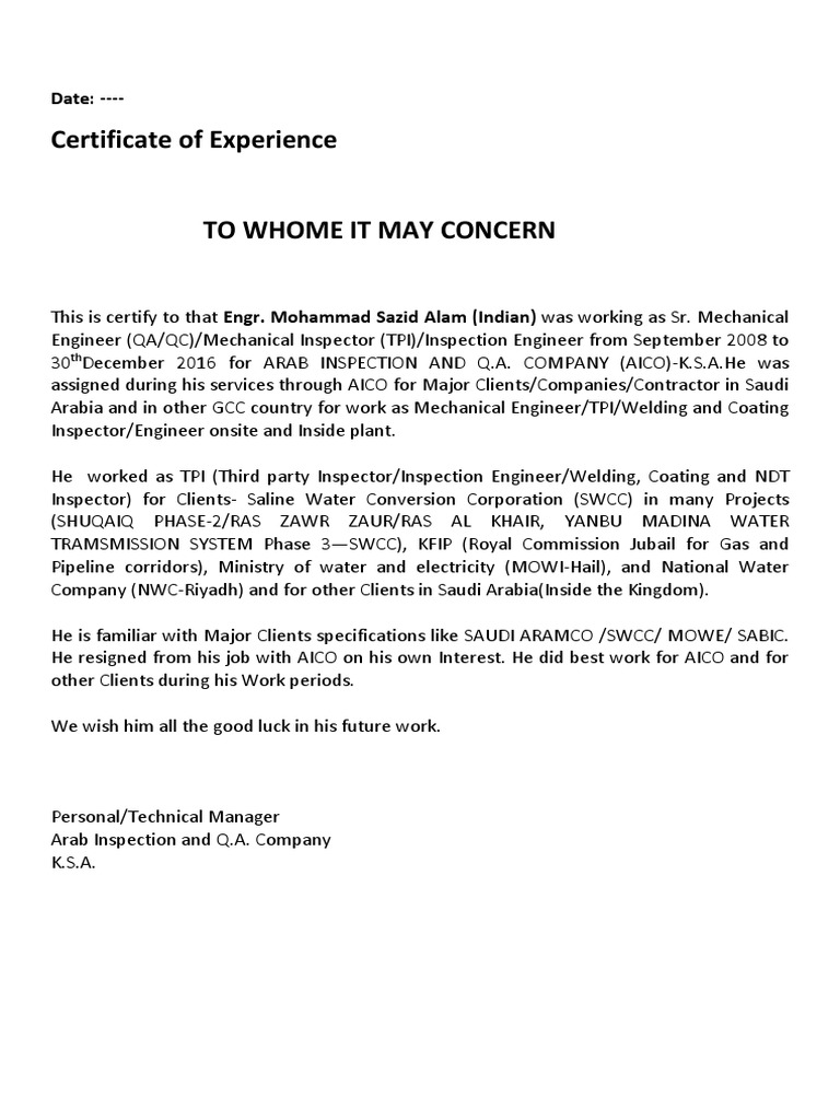 Experience Letter | PDF