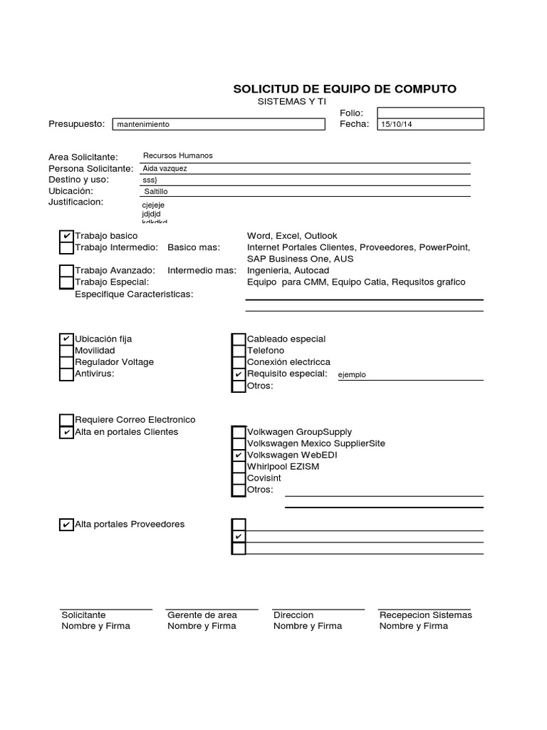 Formato Solicitud Equipo De Computo Preliminar 1 Pdf Tecnología