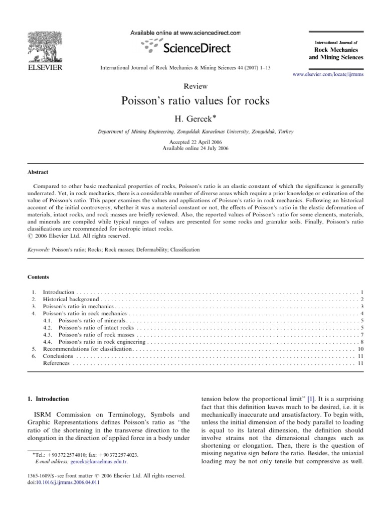 Poisson Ratios For Rocks | PDF | Young's Modulus | Deformation ...