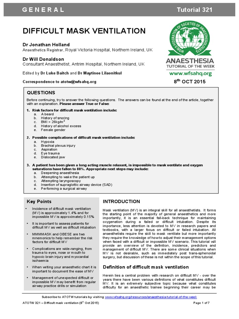 321 Difficult Mask Ventilation | Anesthesia | Sleep Apnea