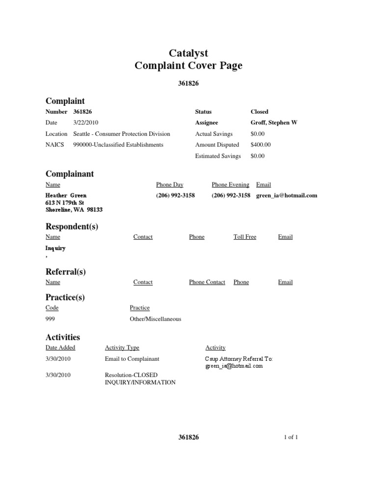 Dwdo/Vw &Rpsodlqw&Ryhu3Djh: Complaint | PDF | Communication | Business