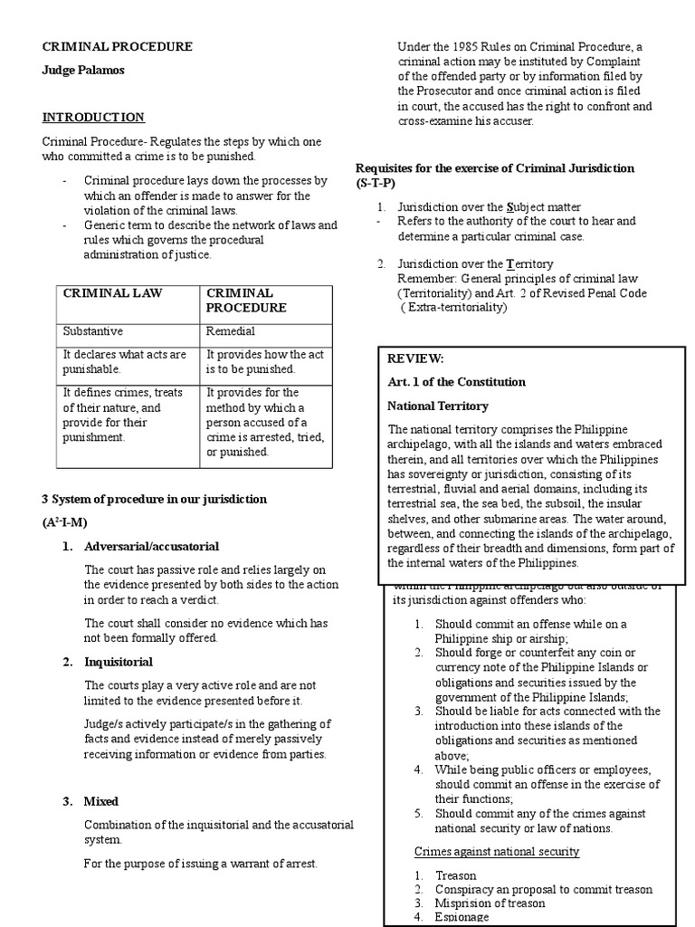 Criminal Procedure - Reviewer | PDF | Prosecutor | Crime & Violence