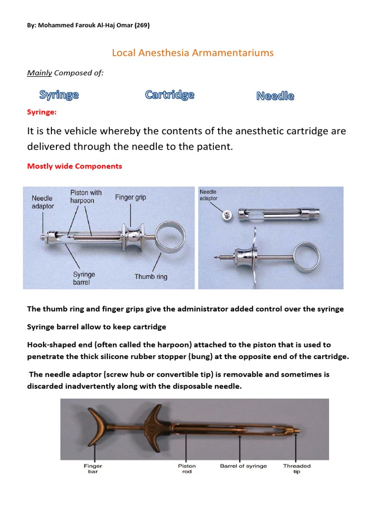 Local Anesthesia Syringe Components | PDF | Syringe | Injection (Medicine)