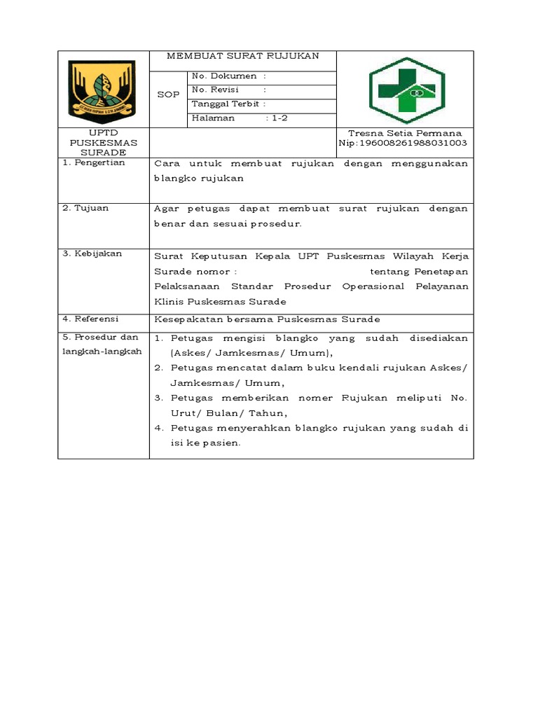 Sop Membuat Surat Rujukan | PDF