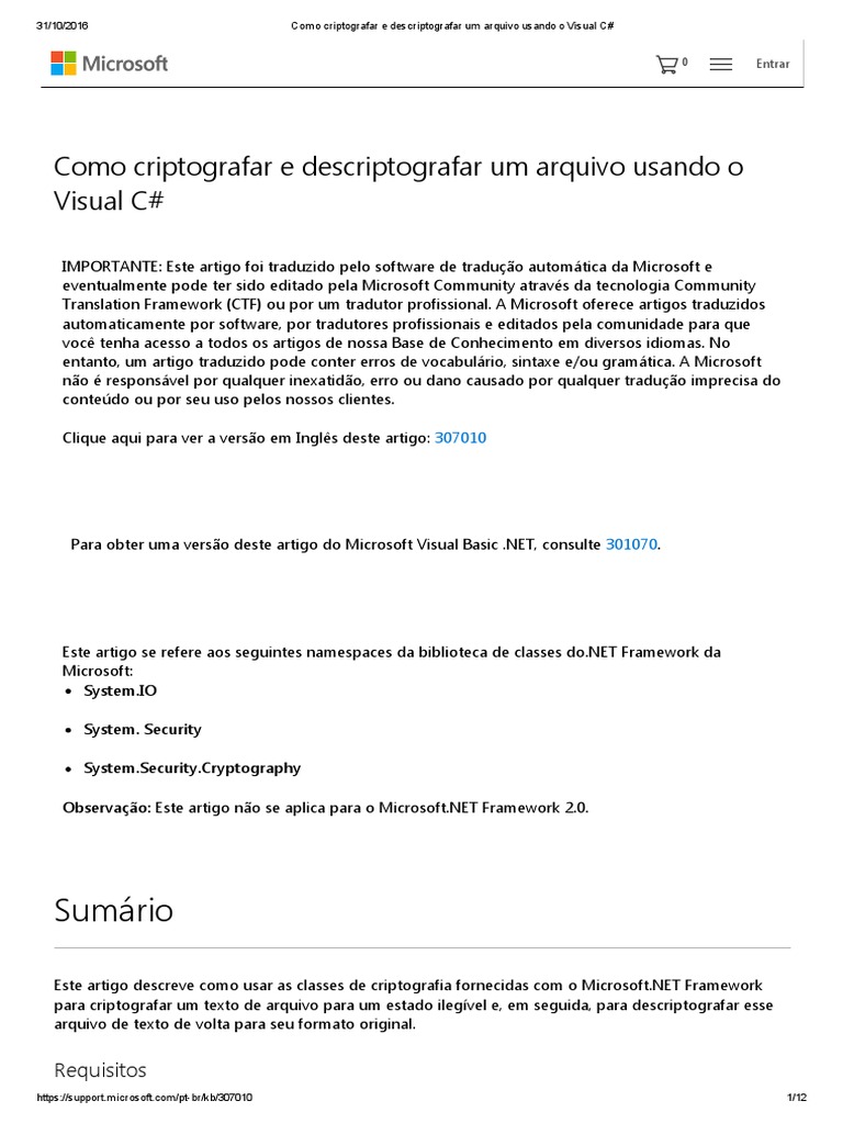 Como Criptografar e Descriptografar Um Arquivo Usando o Visual C# PDF | PDF | C Sharp (linguagem ...