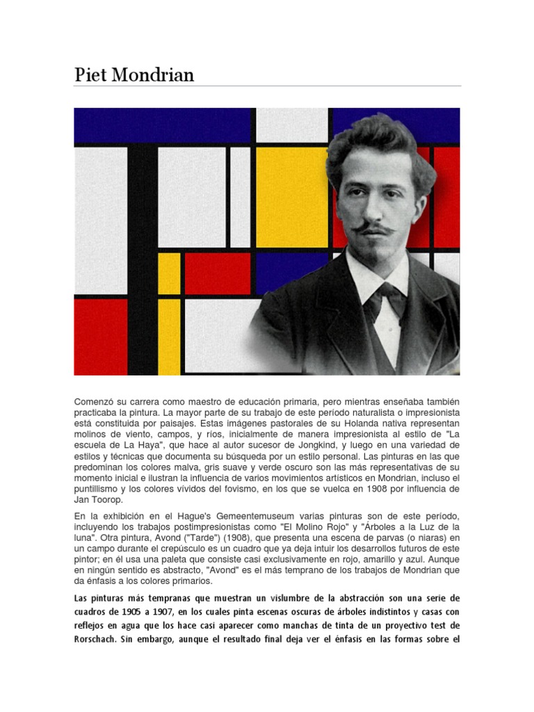 Biografía de Piet Mondrian Resumida | PDF | Movimientos de arte | Estilo
