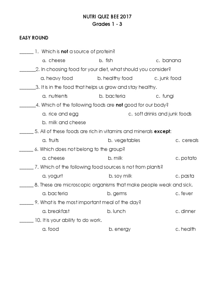 Nutri Quiz Bee | Foods | Nutrition