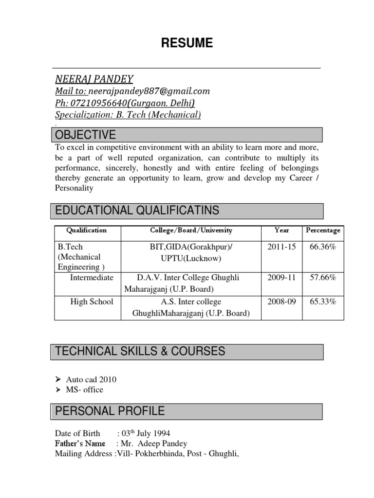 Fresher Resume | PDF | Career & Growth