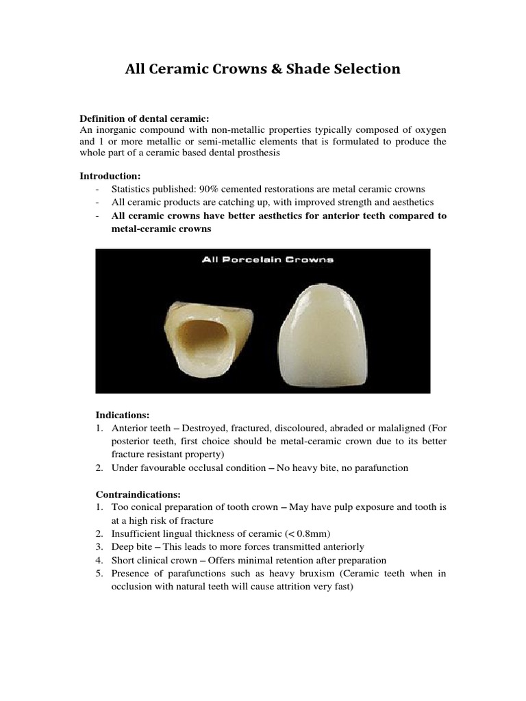 All Ceramic Crowns and Shade Selection | Ceramics | Color