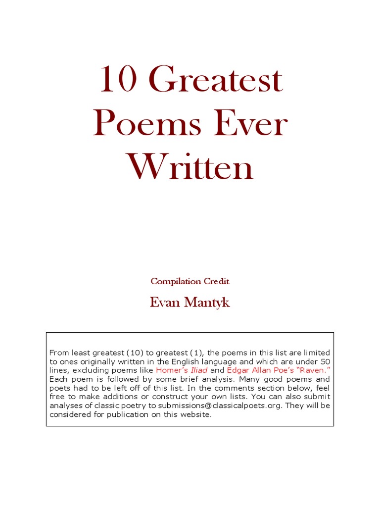 Top 10 Greatest English Poems | PDF | Poetry | Religion And Belief