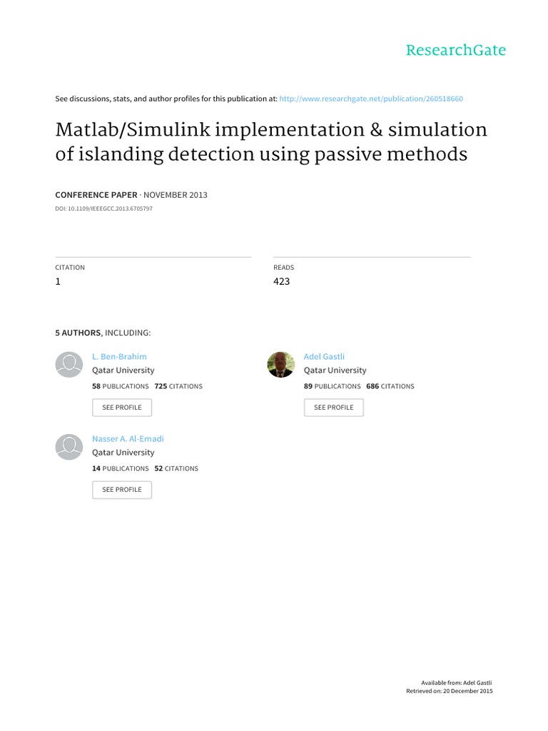 Matlab Simulink Implementation And Simulation Of Islanding Detection Using Passive Methods
