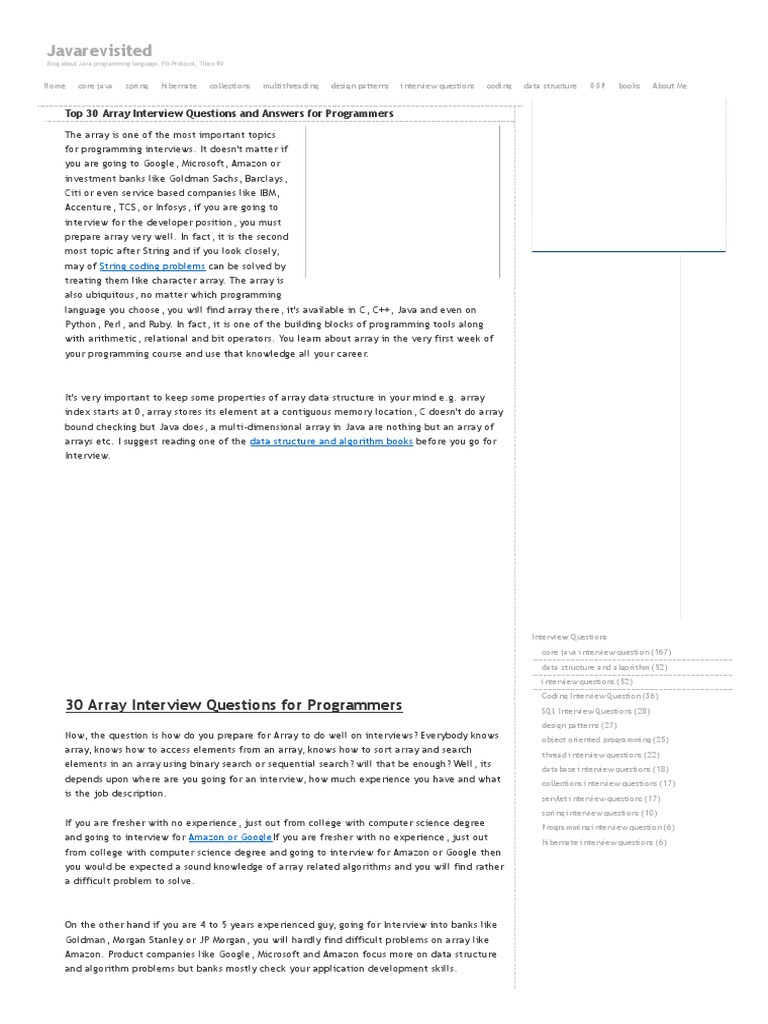 Top 30 Array Interview Questions And Answers For Programmers Pdf Array Data Structure
