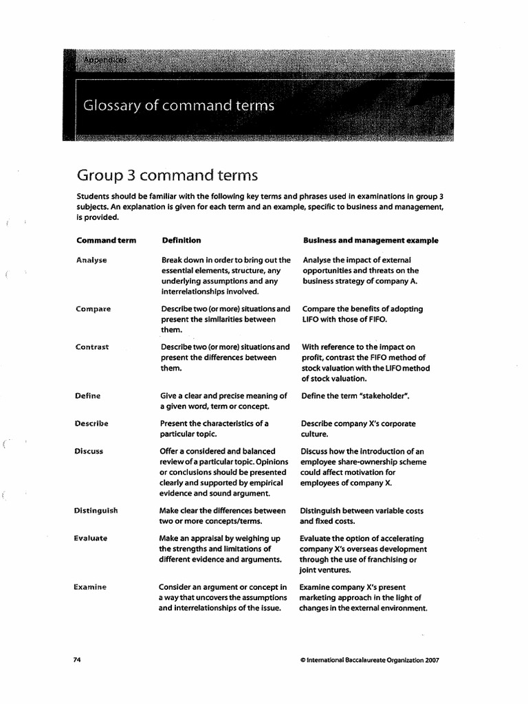 Command Terms - Key Words in Business Management IB | PDF