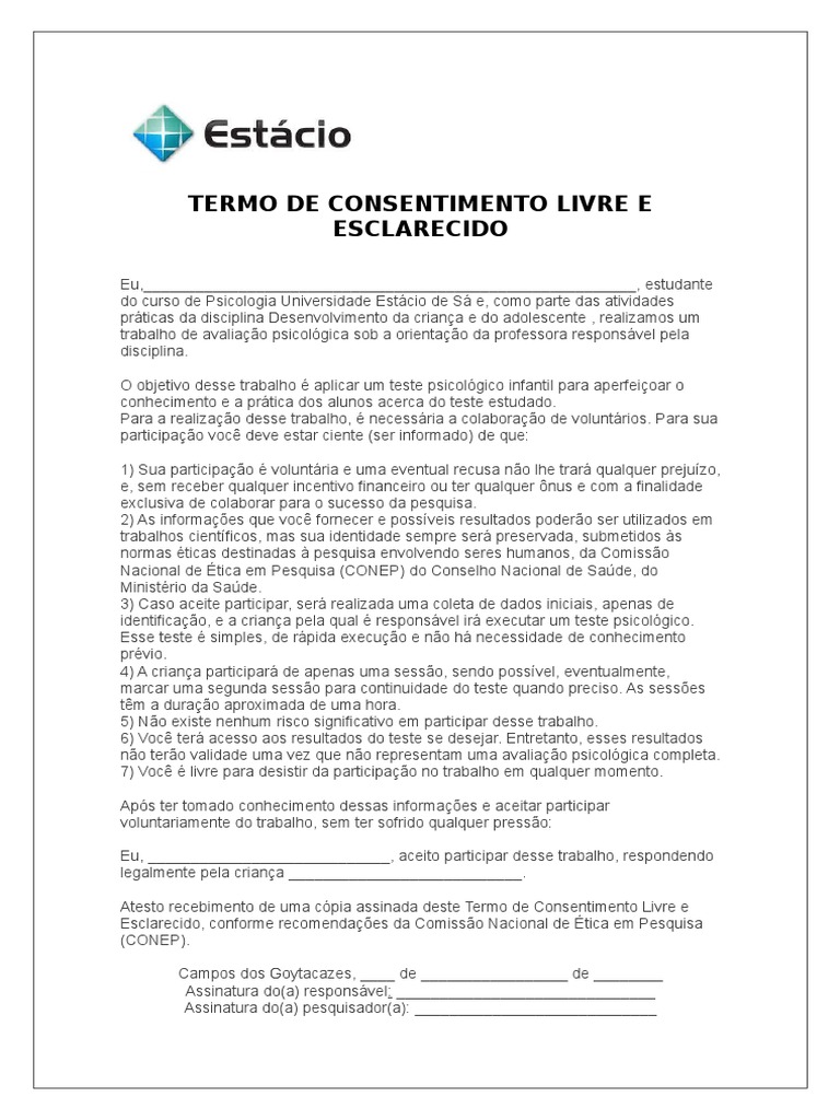 Termo de Consentimento Livre e Esclarecido