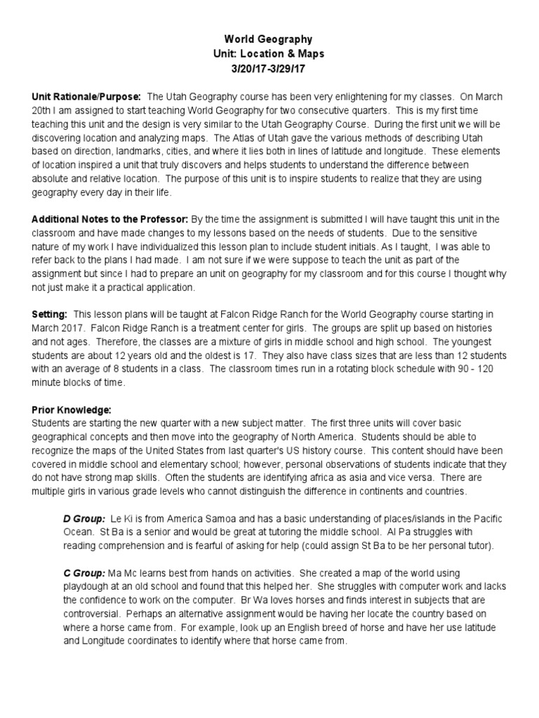 Lesson Plans - World Geography Unit | PDF | Classroom | Teachers