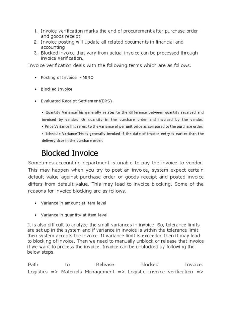 Sap Logistic Invoice Verification Pdf Debits And Credits Invoice 9528