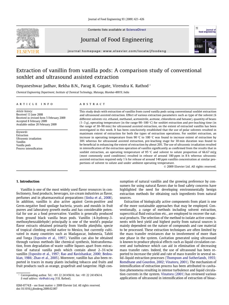 Extraction of Vanillin From Vanilla Pods: A Comparison Study of ...