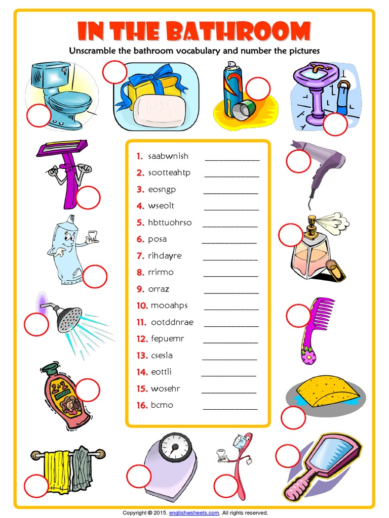 In The Bathroom Unscramble Esl Vocabulary Worksheet PDF | PDF