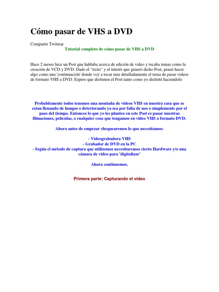 Cómo Pasar de VHS a DVD | PDF | USB | Grabadora de vídeo
