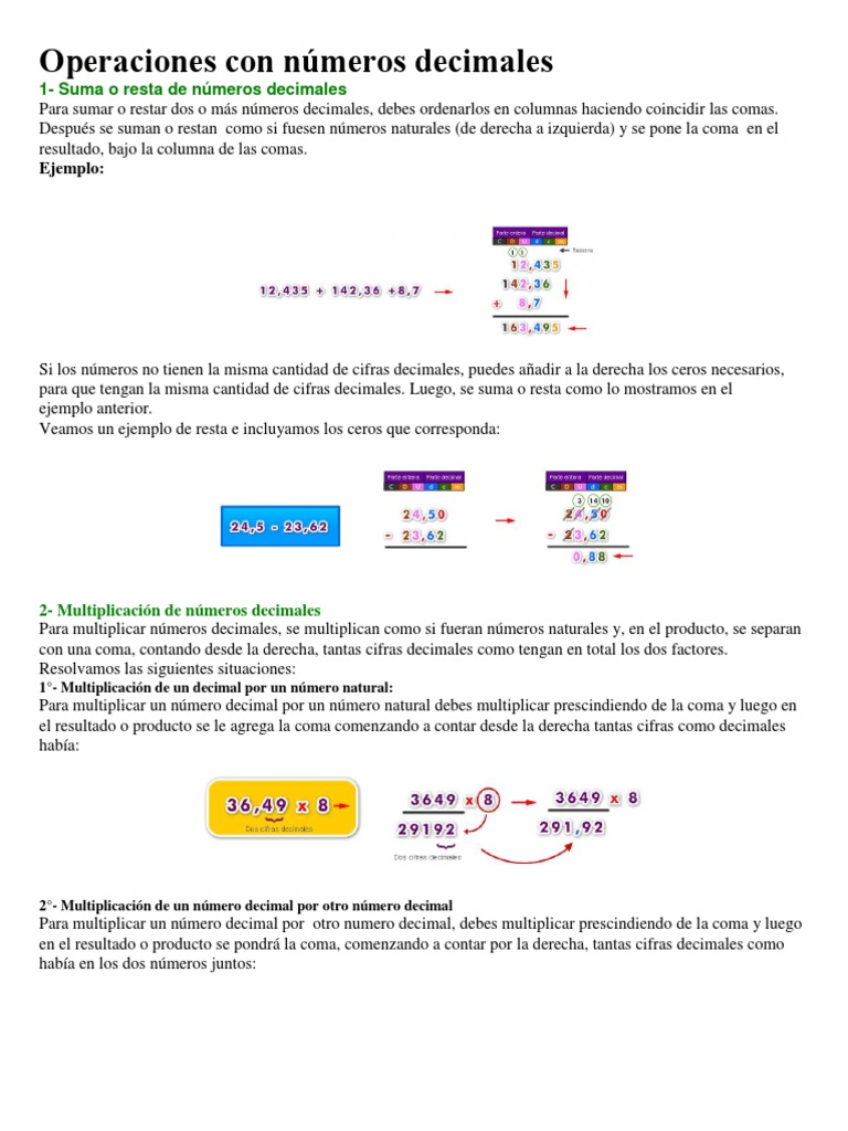 Operaciones Con Números Decimales | PDF | División (Matemáticas) | Decimal