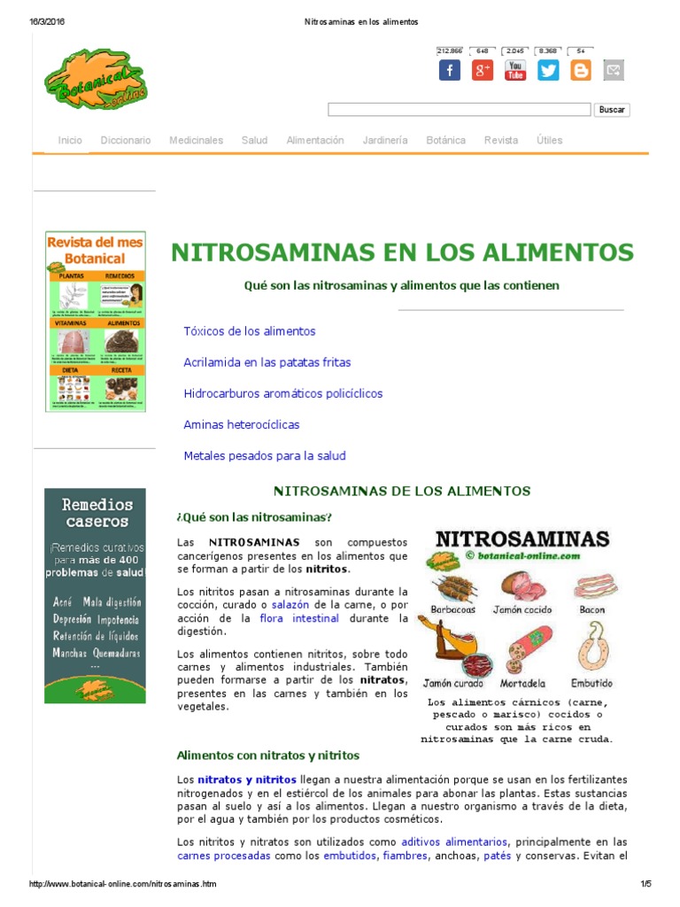 Nitrosaminas en Los Alimentos | PDF | Carne | Nitrito