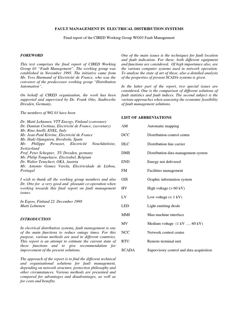 Fault Management in Electrical Distribution Systems | PDF | Electrical ...