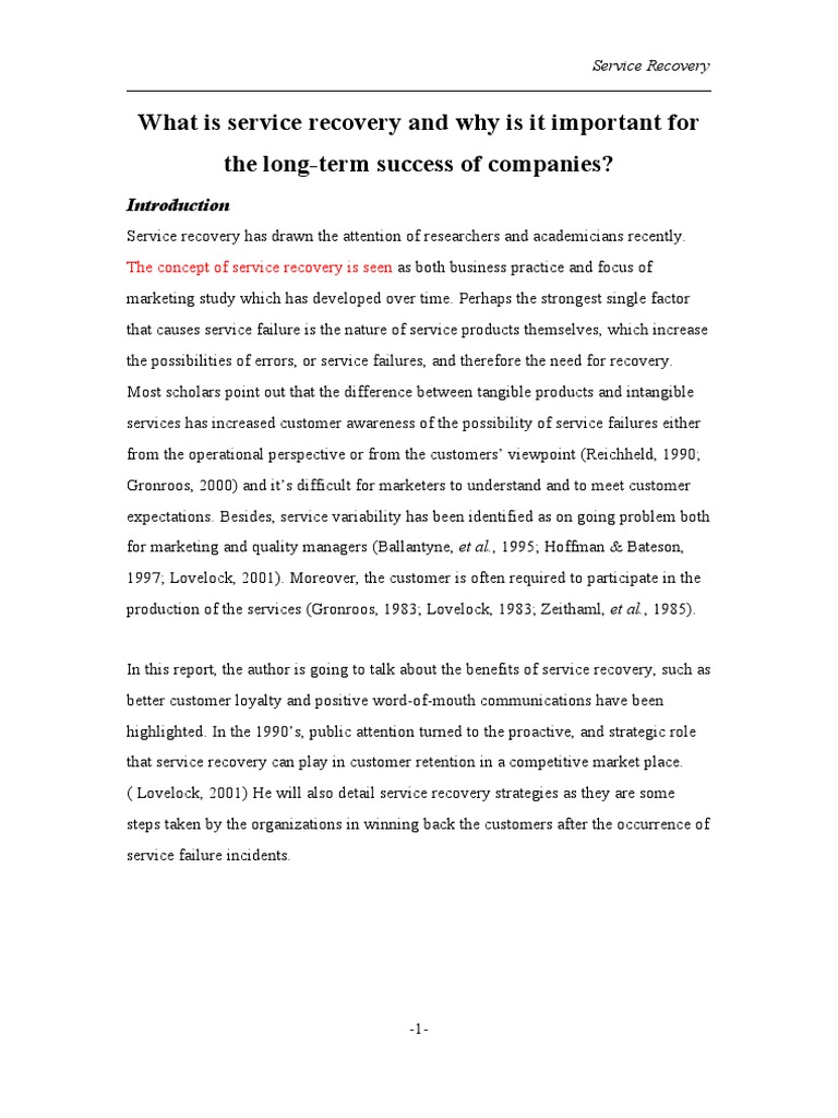 What Is Service Recovery and Why Is It Important For The Long 2 | PDF ...
