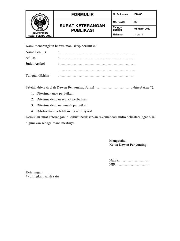 Surat Keterangan Publikasi | PDF