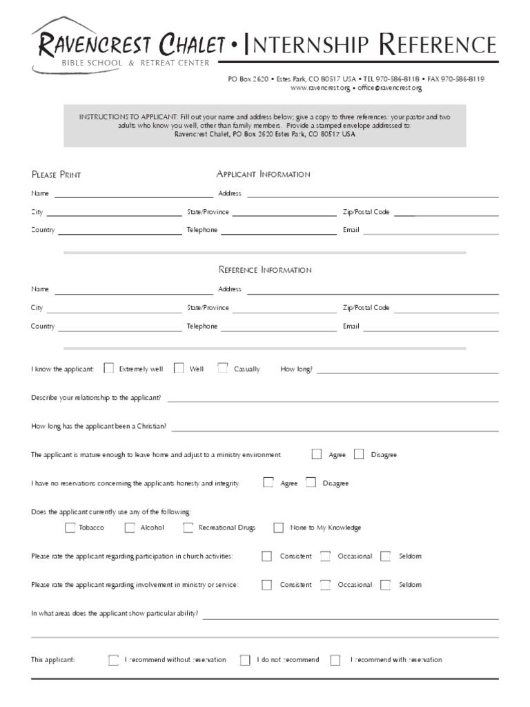 Internship Reference Form | PDF | Zip Code | Psychology