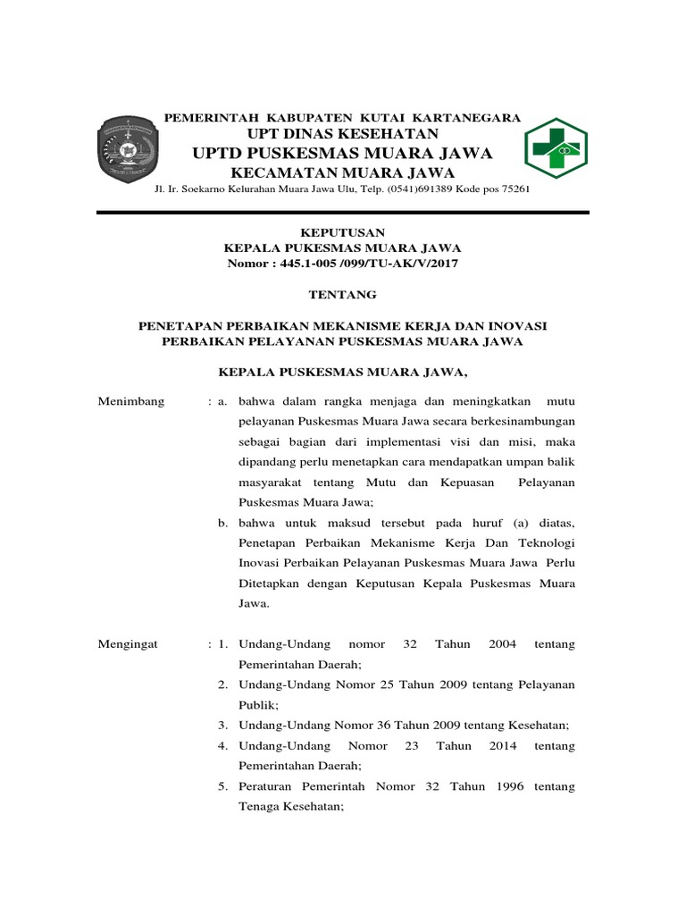 SK Penetapan Perbaikan Mekanisme Kerja Dan Inovasi Perbaikan Pelayanan ...