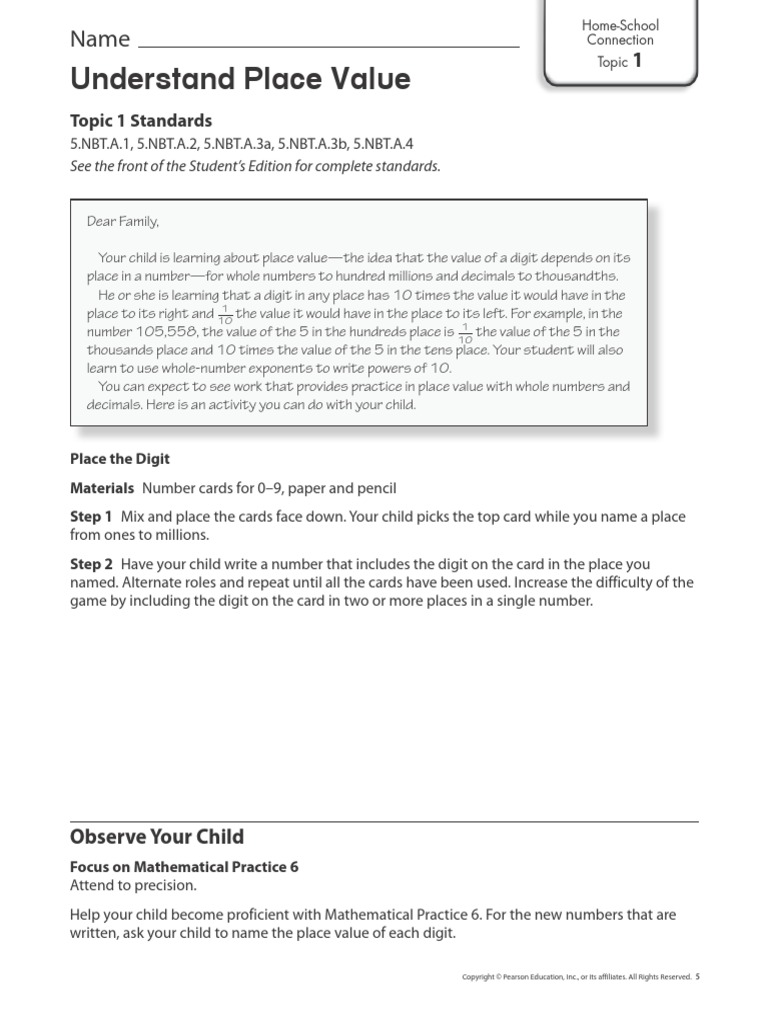 Understand Place Value: Topic 1 Standards | PDF | Decimal | Teaching ...