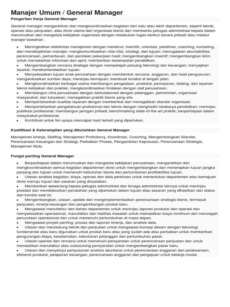 Pengertian Tugas GM | PDF