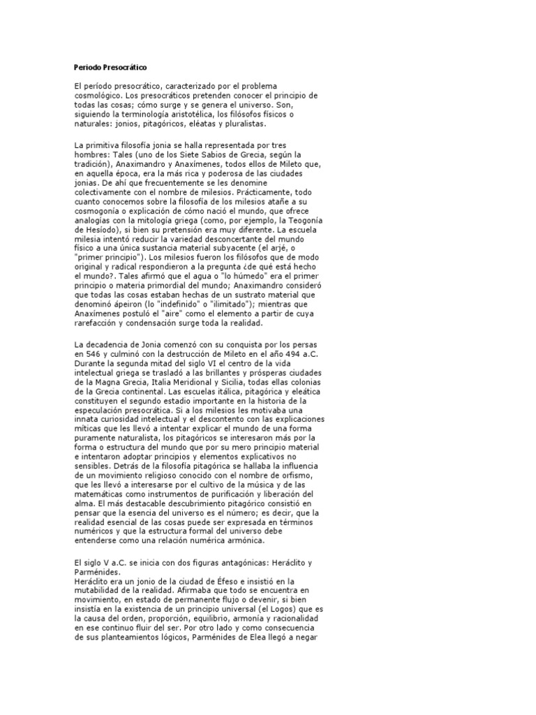 Periodo Presocrático | PDF | Filosofía griega antigua | Metafísica