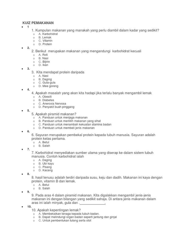 Kuiz Pemakanan | PDF