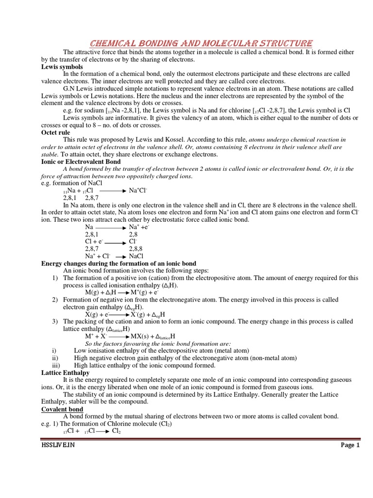 Chemical Bonding and Molecular Structure | PDF | Ionic Bonding ...