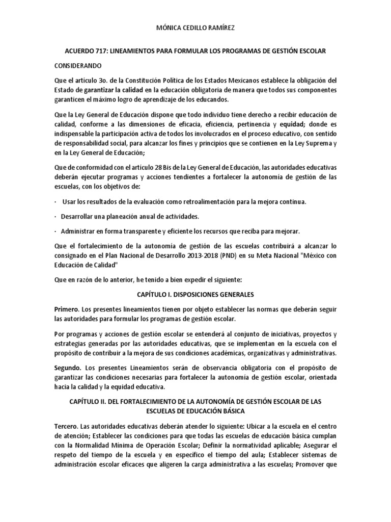 Resumen Del Acuerdo 717 | PDF | Planificación | Evaluación
