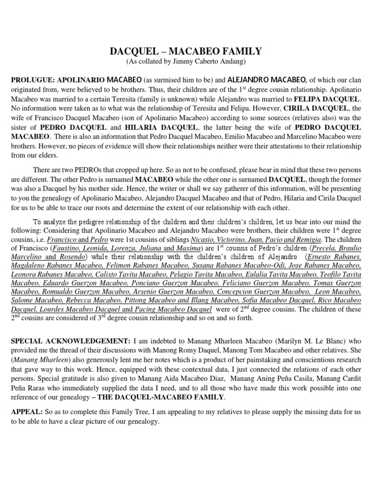 Family Tree of Dacquel-Macabeo | PDF | Biological Classification ...
