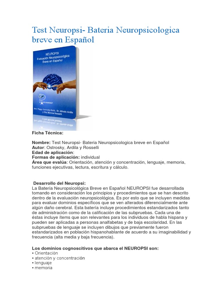 Ficha Técnica del Test Neuropsi | PDF | Funciones ejecutivas | Memoria