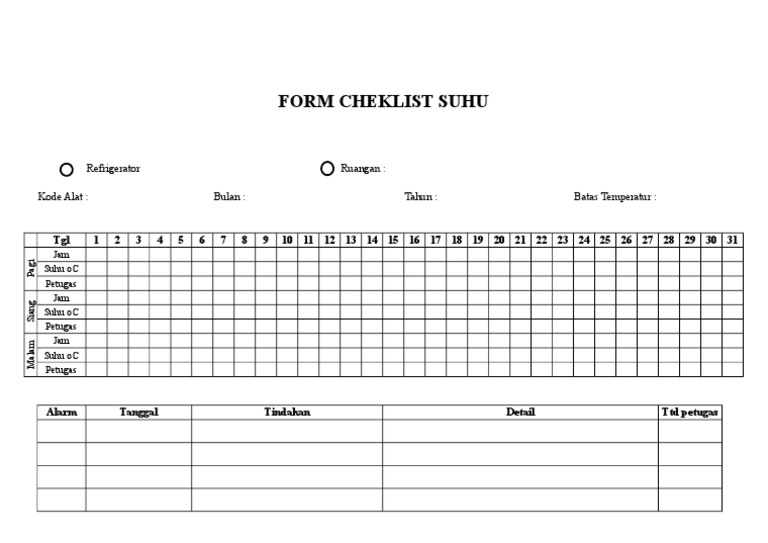 Form Checklist Suhu Ruangan | PDF