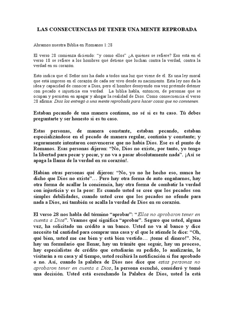 Las Consecuencias de Tener Una Mente Reprobada | PDF | Cristo (título ...