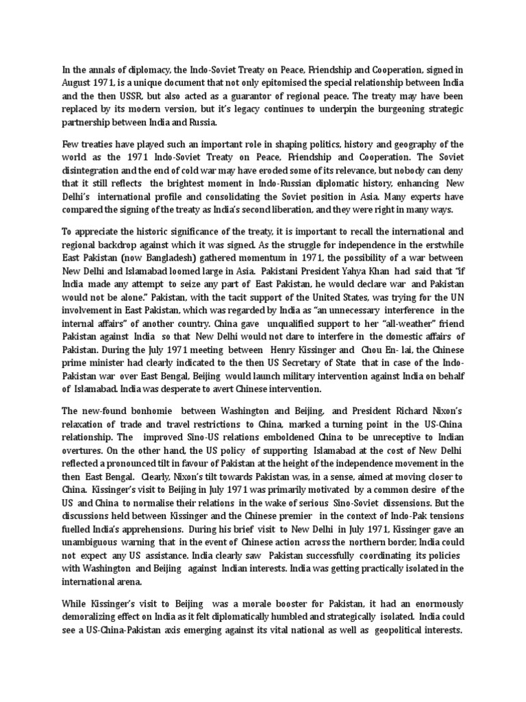Indo - Soviet Treaty - 1971 | PDF | Pakistan | Henry Kissinger