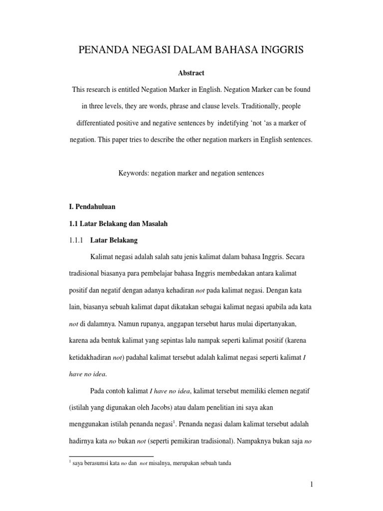 Penanda Negasi Dalam Bahasa Inggris | PDF | Seni & Disiplin Bahasa