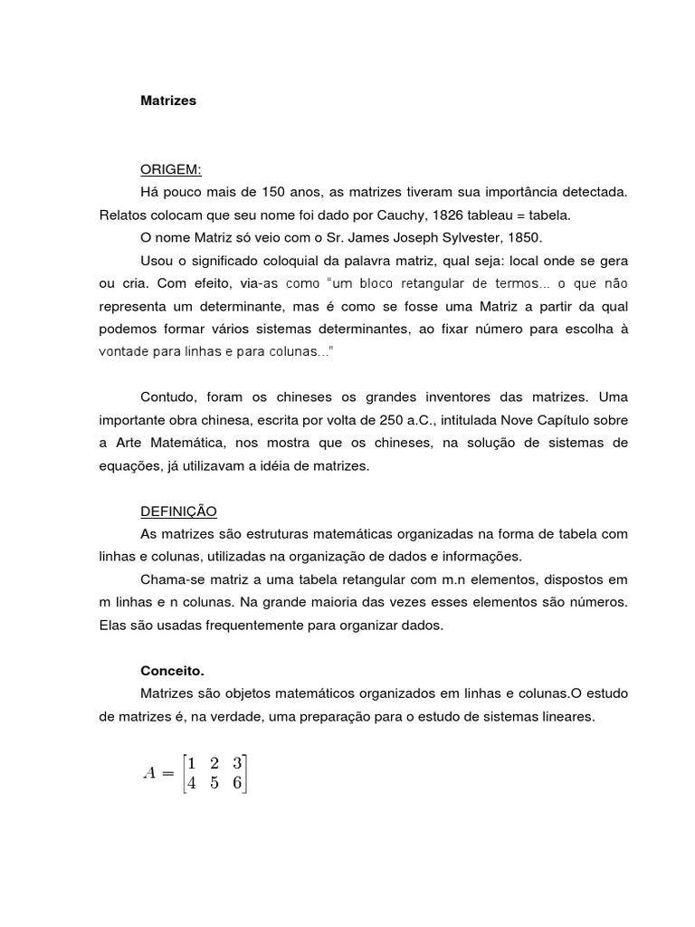 Matrizes Resumo | PDF | Matriz (Matemática) | Objetos matemáticos
