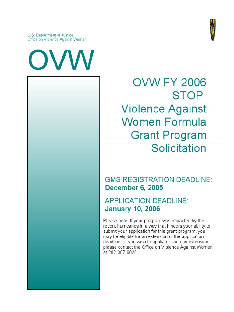 OVW FY 2006 Stop Violence Against Women Formula Grant Program Solicitation | Download Free PDF ...