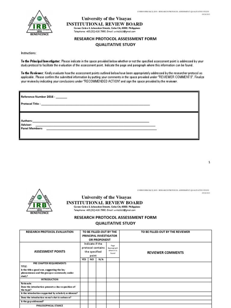 UVIRB Qualitative Study Assessment Form | PDF | Qualitative Research ...
