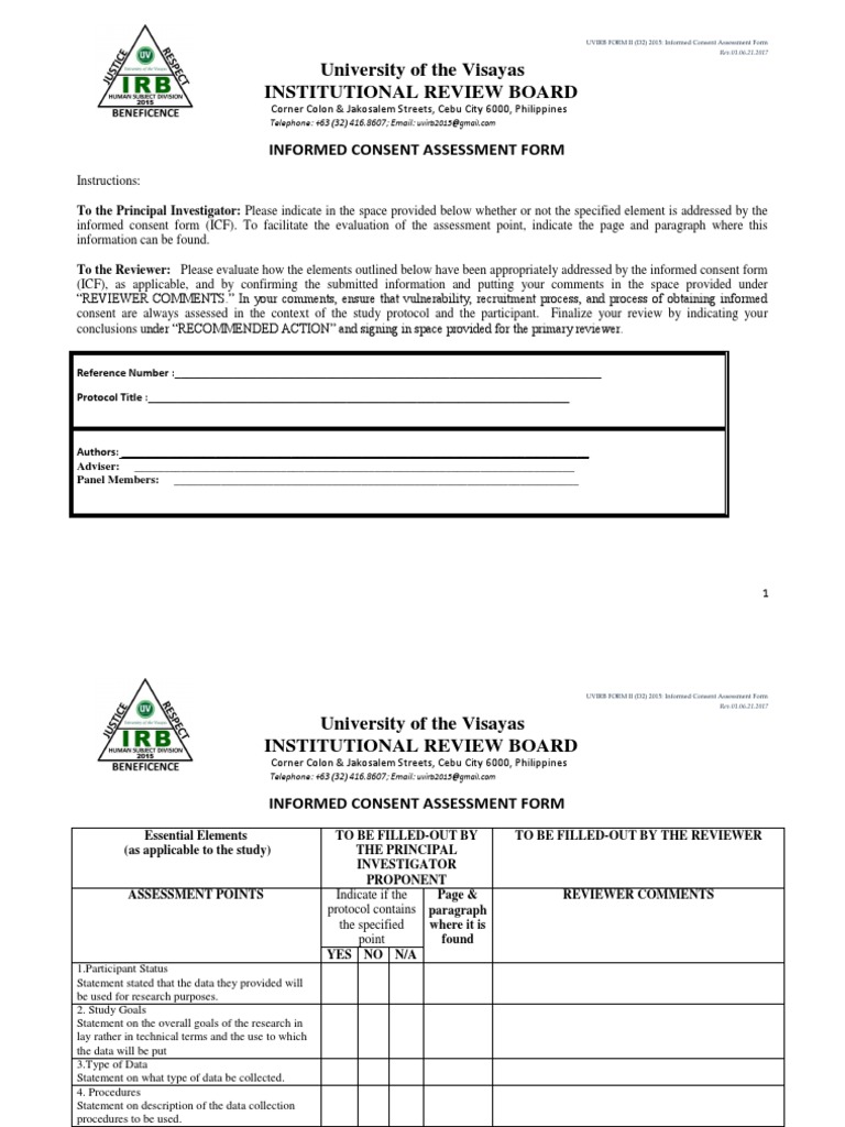Uvirb Form Iid2 Informed Consent Assessment Form1 | PDF | Institutional ...