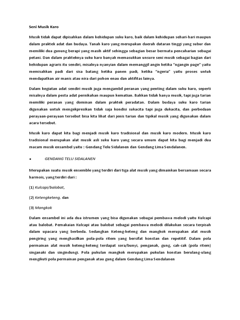 Alat Musik Karo Seni Musik Karo | PDF