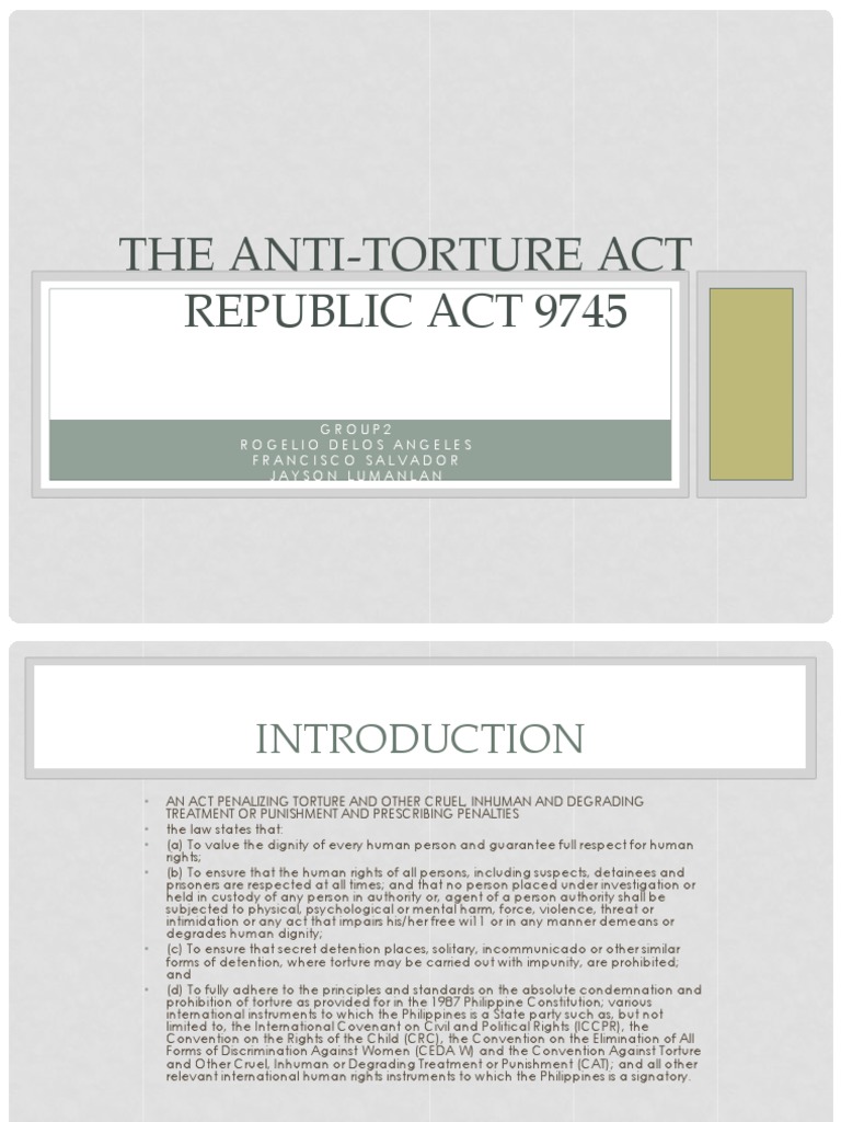 The Anti-Torture Act Republic Act 9745 | PDF | Torture | European ...