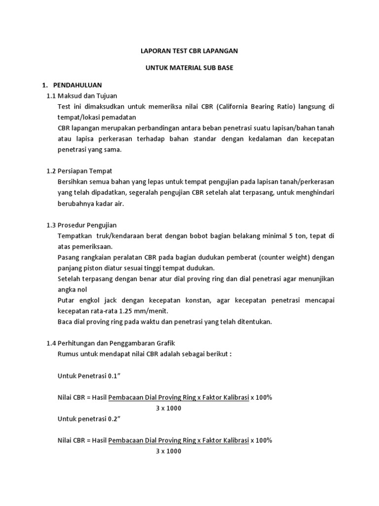 Laporan Test CBR Lapangan | PDF